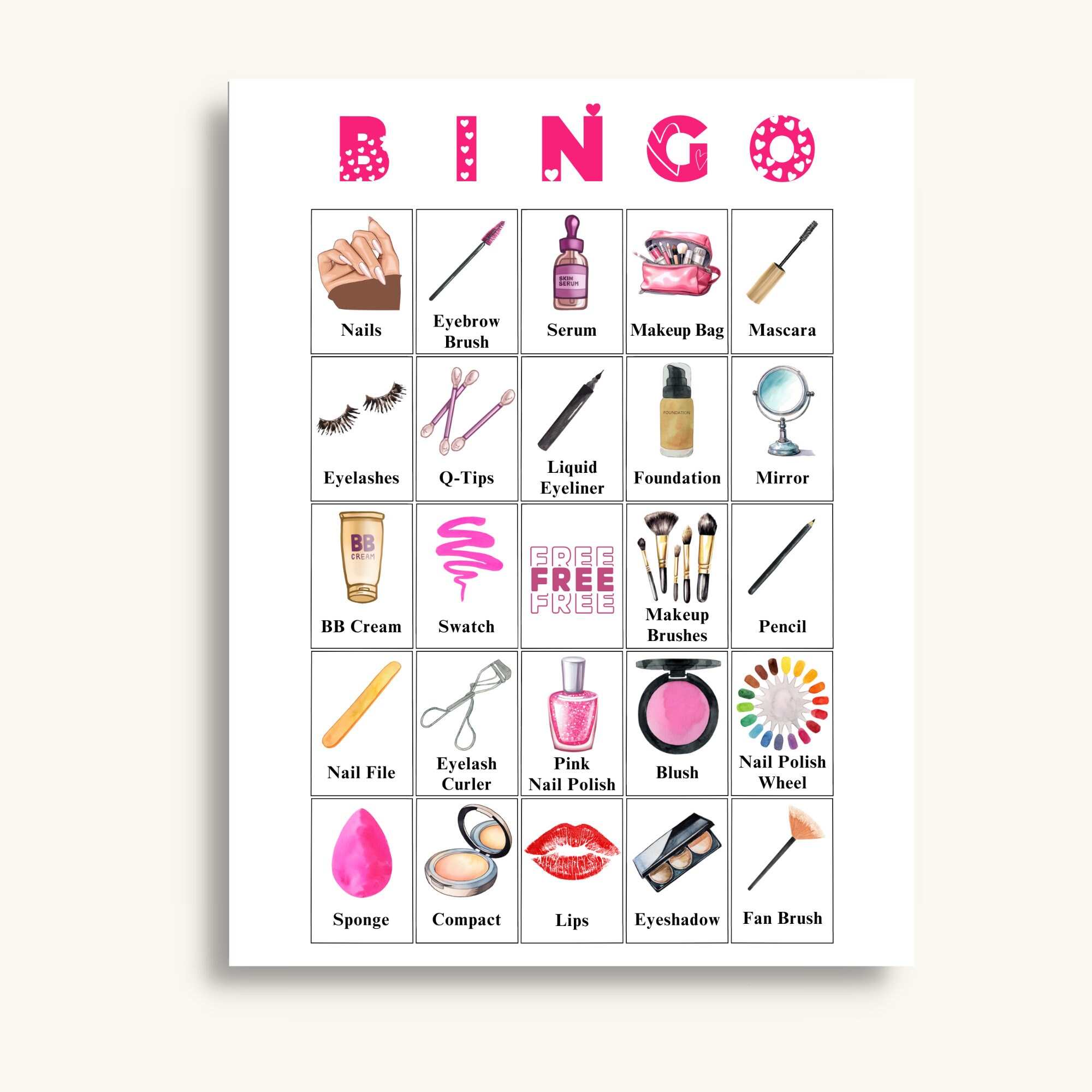 50 Printable Makeup Bingo Cards Makeup Themed Picture Bingo Slumber Party Games Birthday Party ...