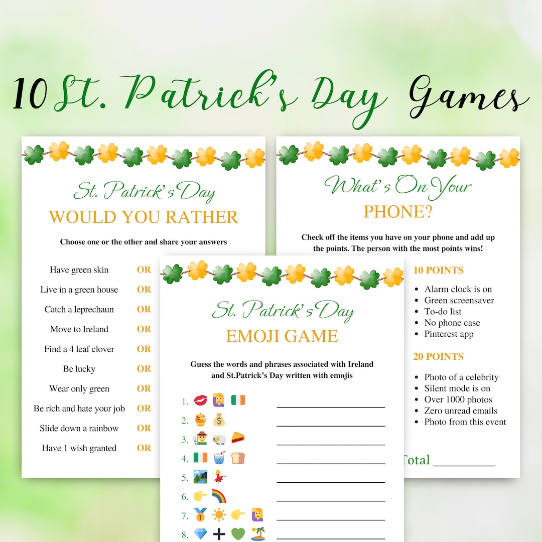 10 Printable St. Patricks Day Games St. Patricks Day Game Bundle Paddys ...