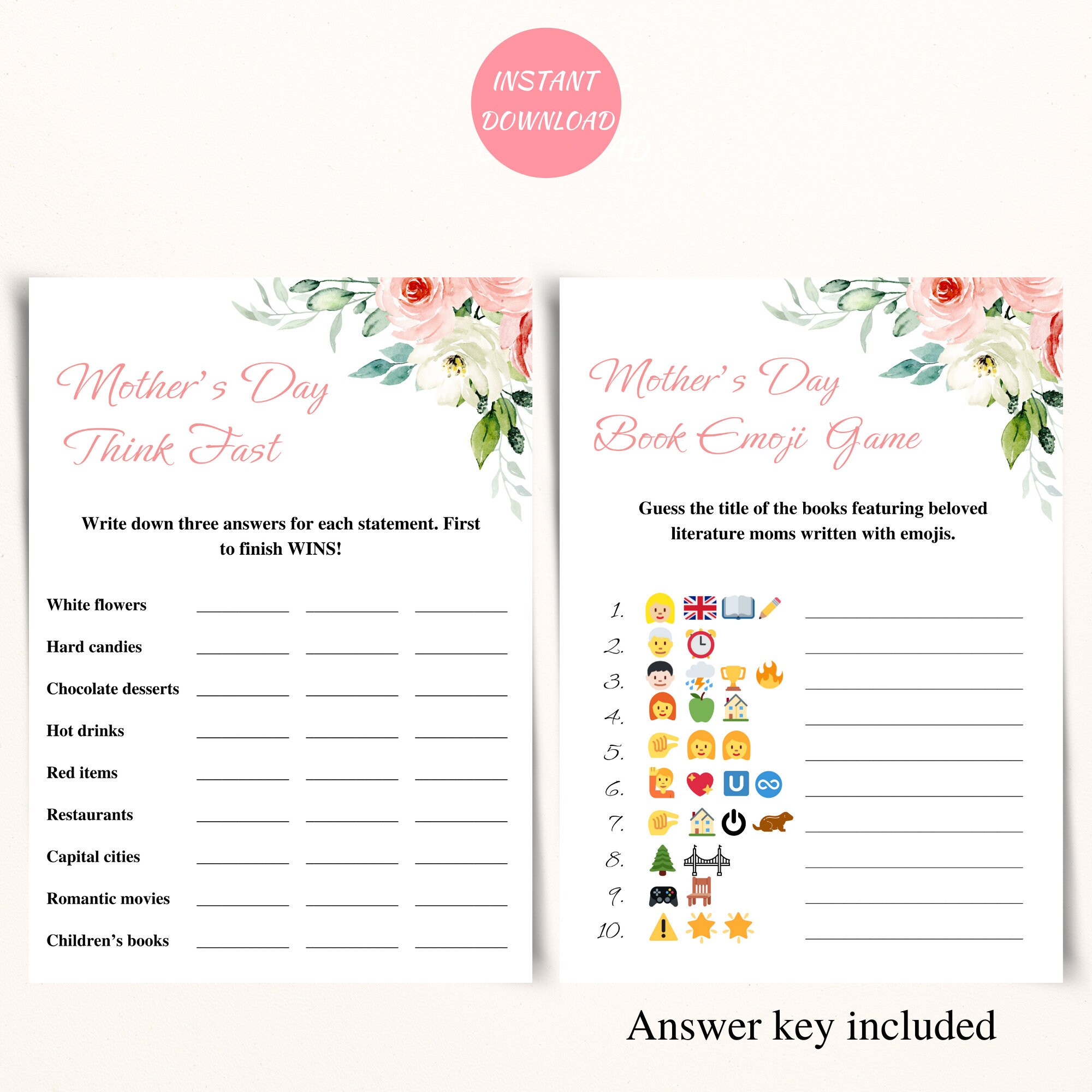8 Printable Mothers Day Games, Floral Mothers Day Game Bundle for ...