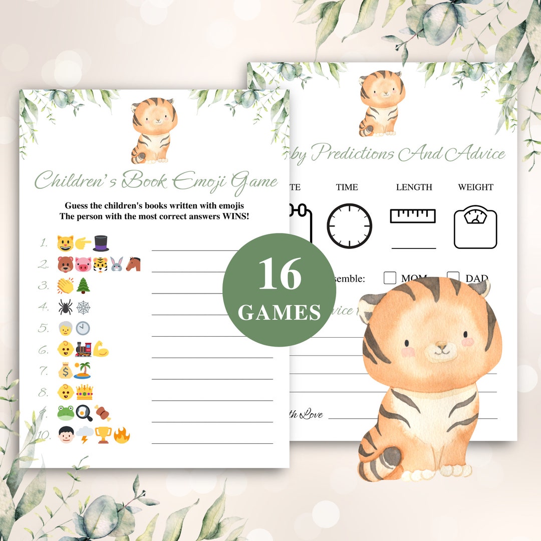 16 Printable Tiger Baby Shower Games | Jungle Baby Shower Game Bundle ...