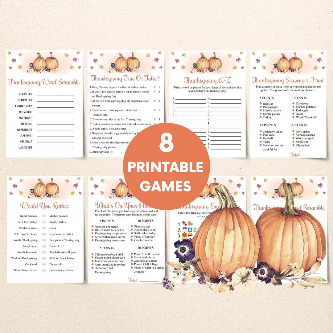 Printable Thanksgiving Games, Thanksgiving Game Bundle, Friendsgiving ...