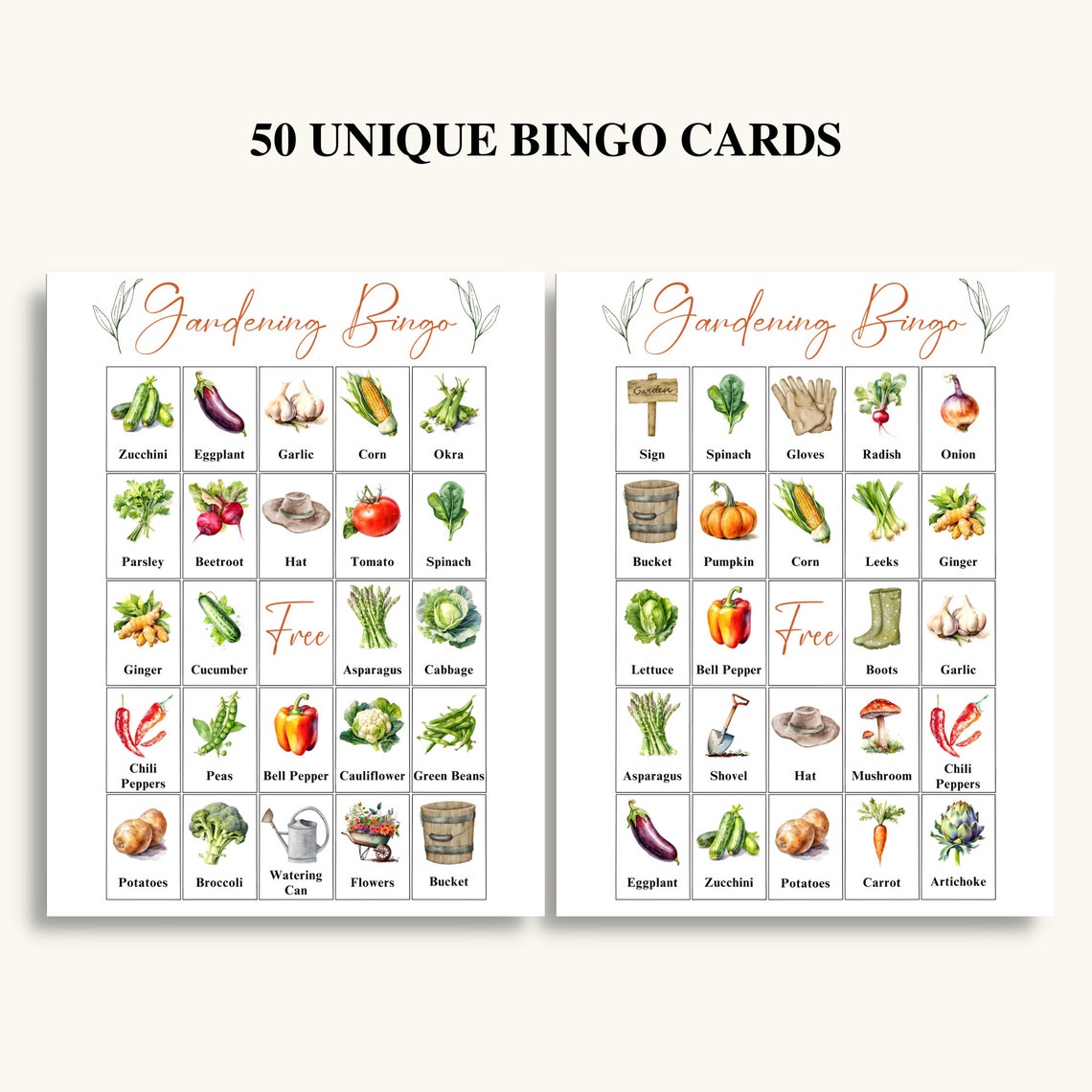 50 Printable Gardening Bingo Cards Gardening Themed Picture - Etsy