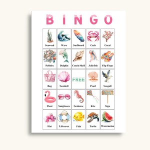 50 Printable Beach Picture Bingo Cards: US Letter 8.5x11 DOWNLOAD - Etsy