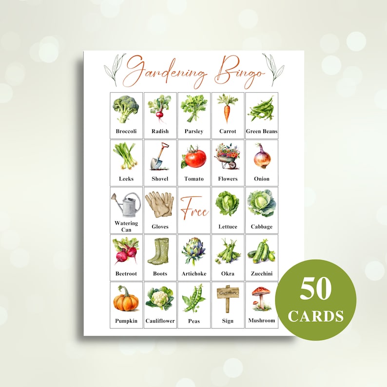 50 Printable Gardening Bingo Cards Gardening Themed Picture - Etsy