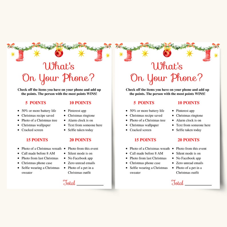 Printable Christmas Game Whats on Your Phone Christmas Party - Etsy