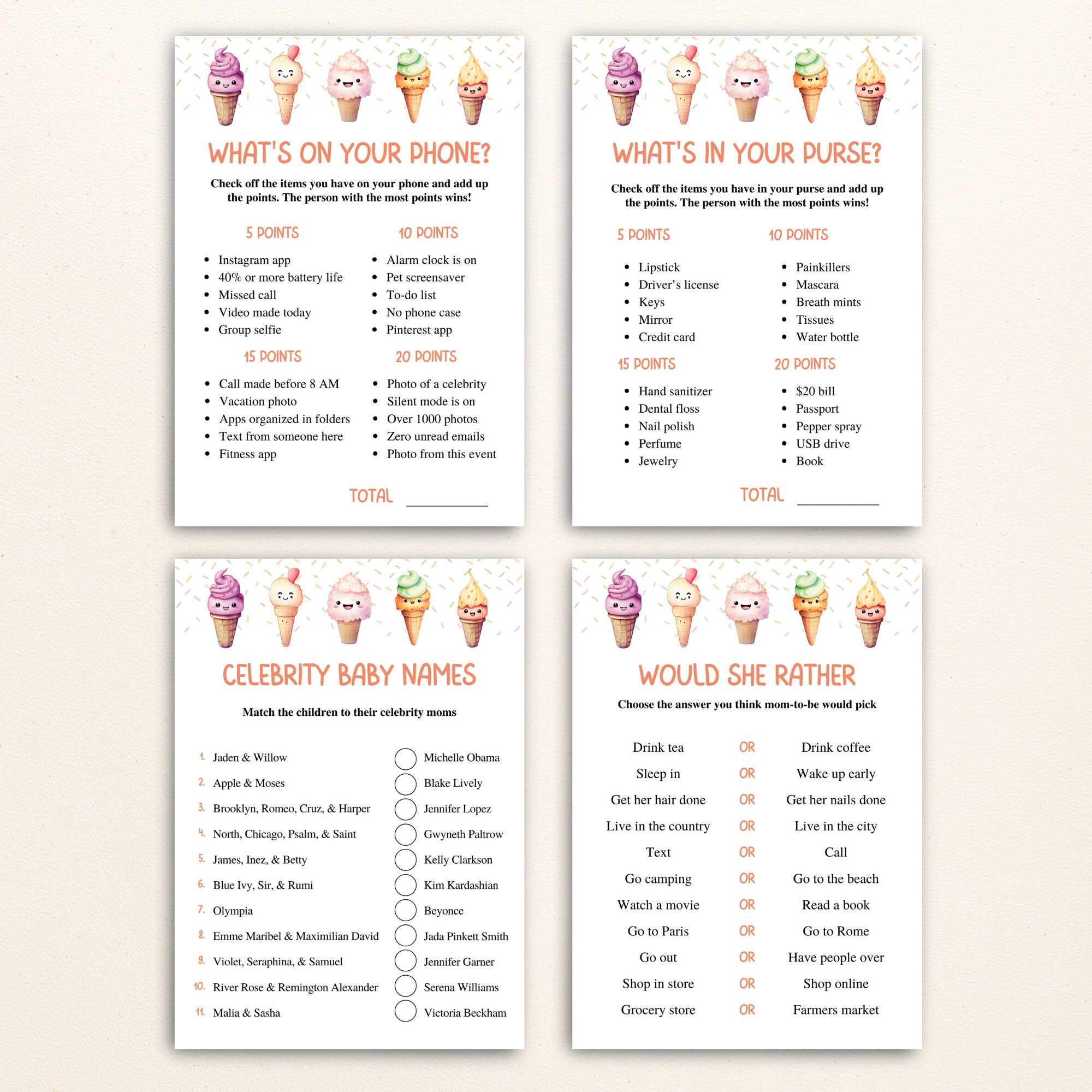 16 Printable Ice Cream Baby Shower Games Heres the Scoop Baby Shower ...