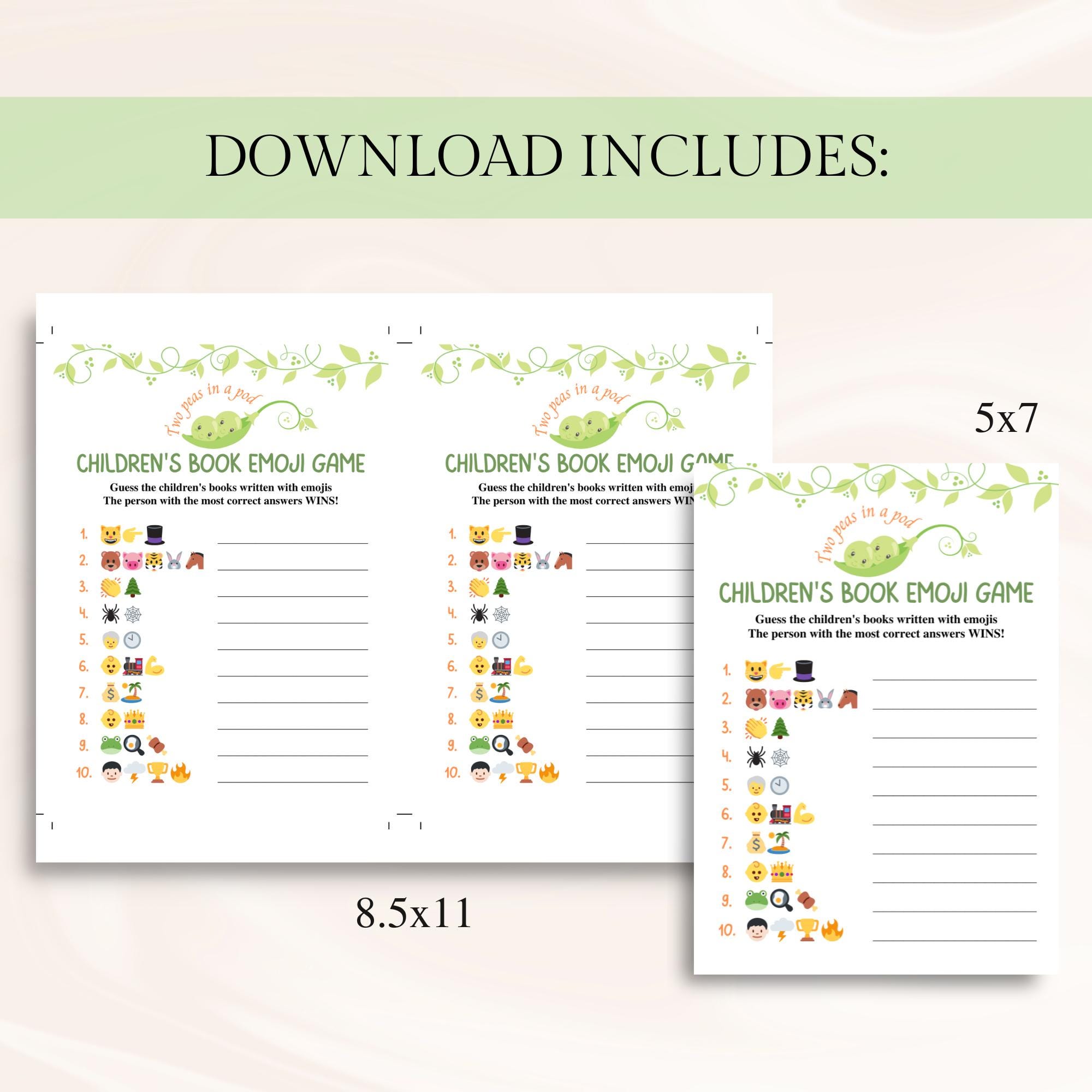 30 Printable Twin Baby Shower Games, Two Peas in A Pod Baby Shower ...