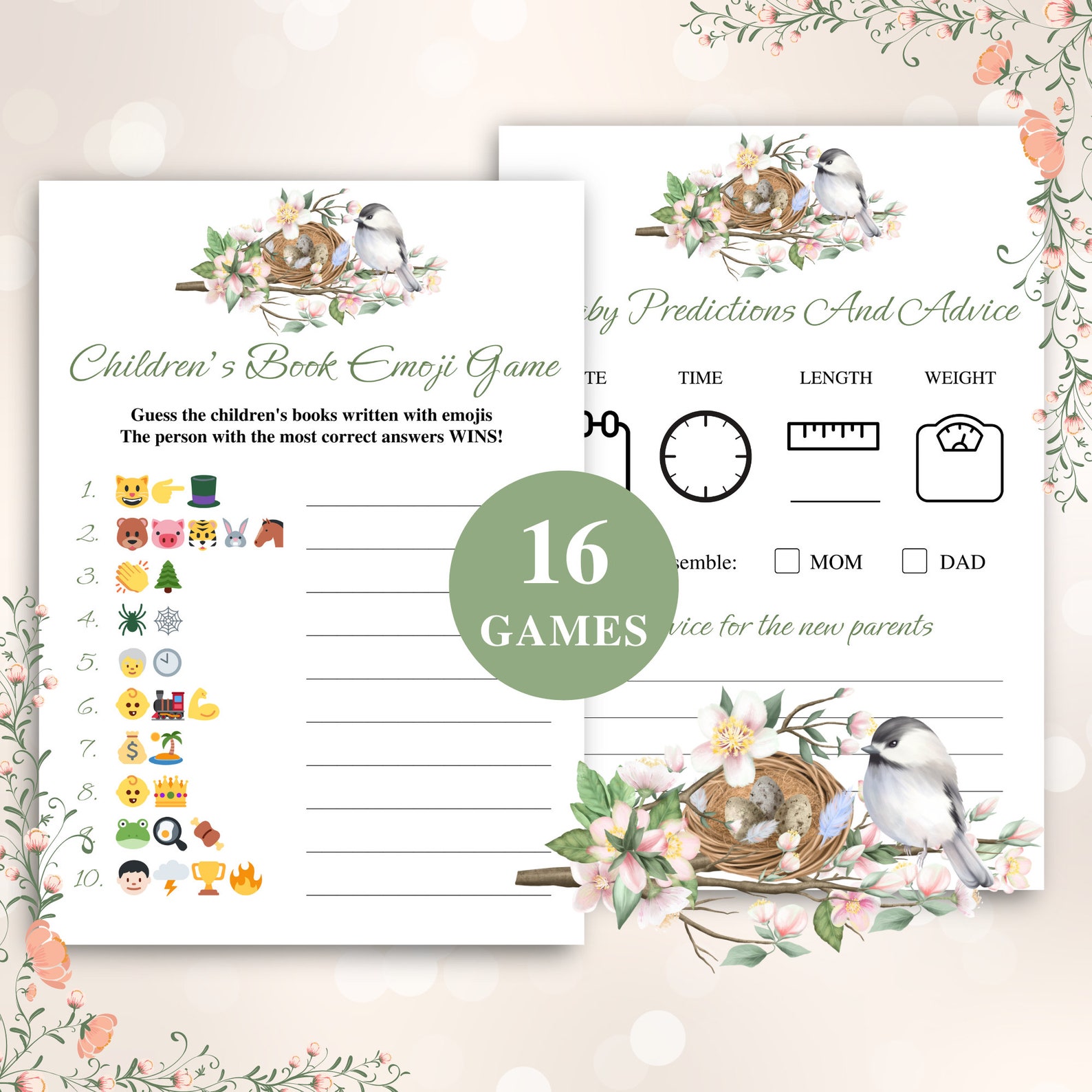 16 Printable Bird Baby Shower Games Little Birdie Baby Shower Game ...