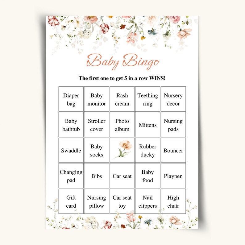 30 Printable Prefilled Baby Shower Bingo Cards Wildflower Baby Shower ...