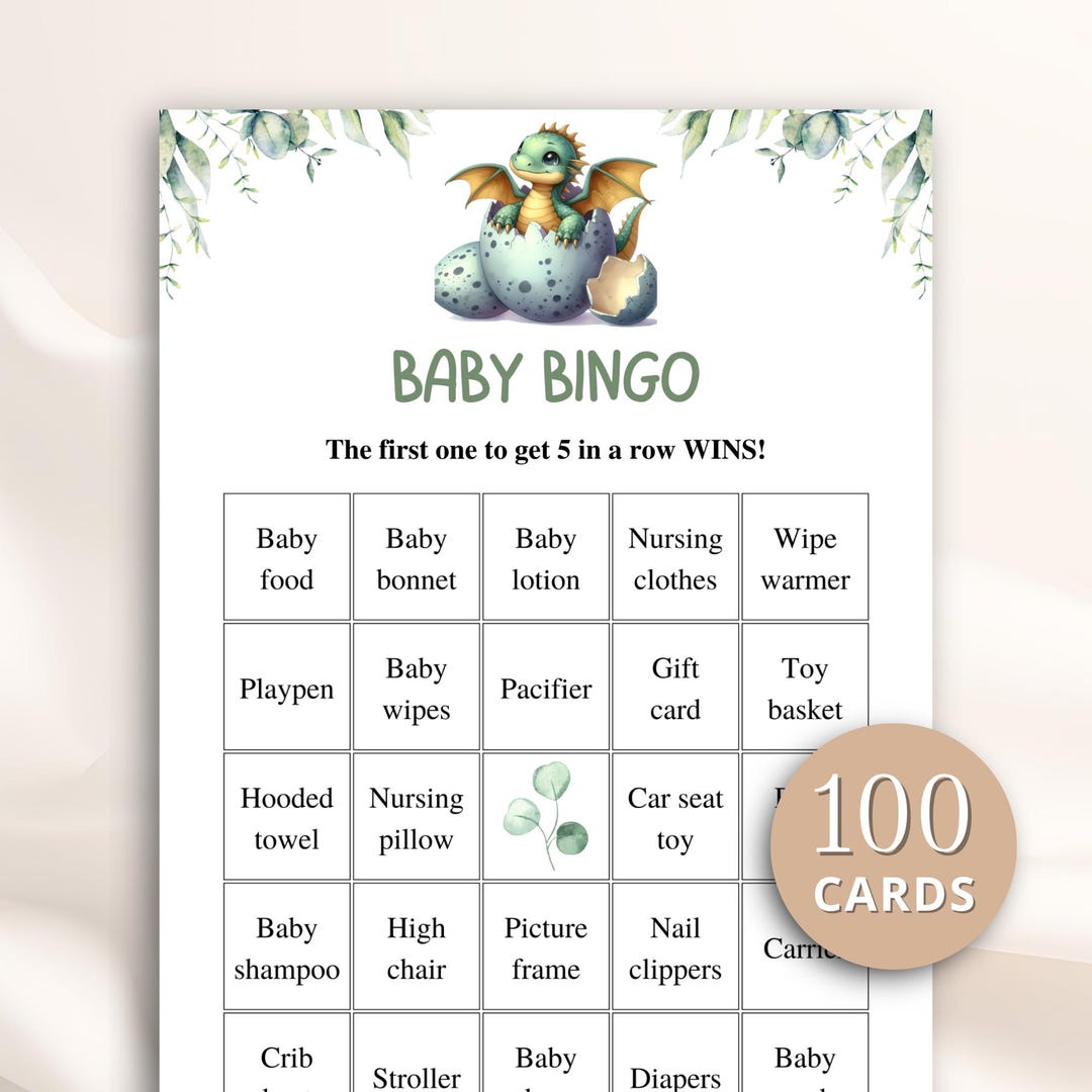 100 Printable Dragon Baby Shower Bingo Cards, Prefilled Baby Shower ...