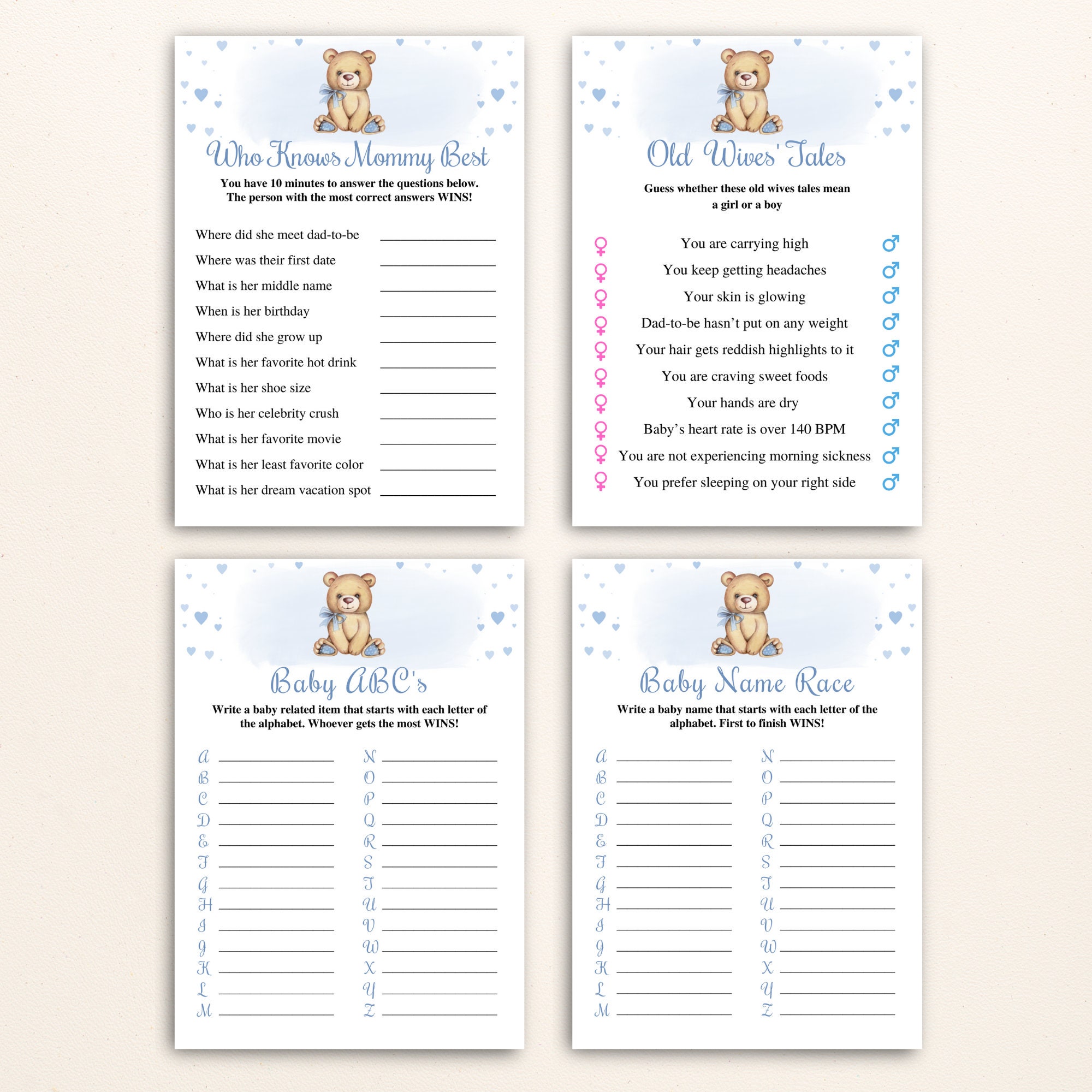 16 Printable Teddy Bear Baby Shower Games Blue Bear Baby Shower Games ...