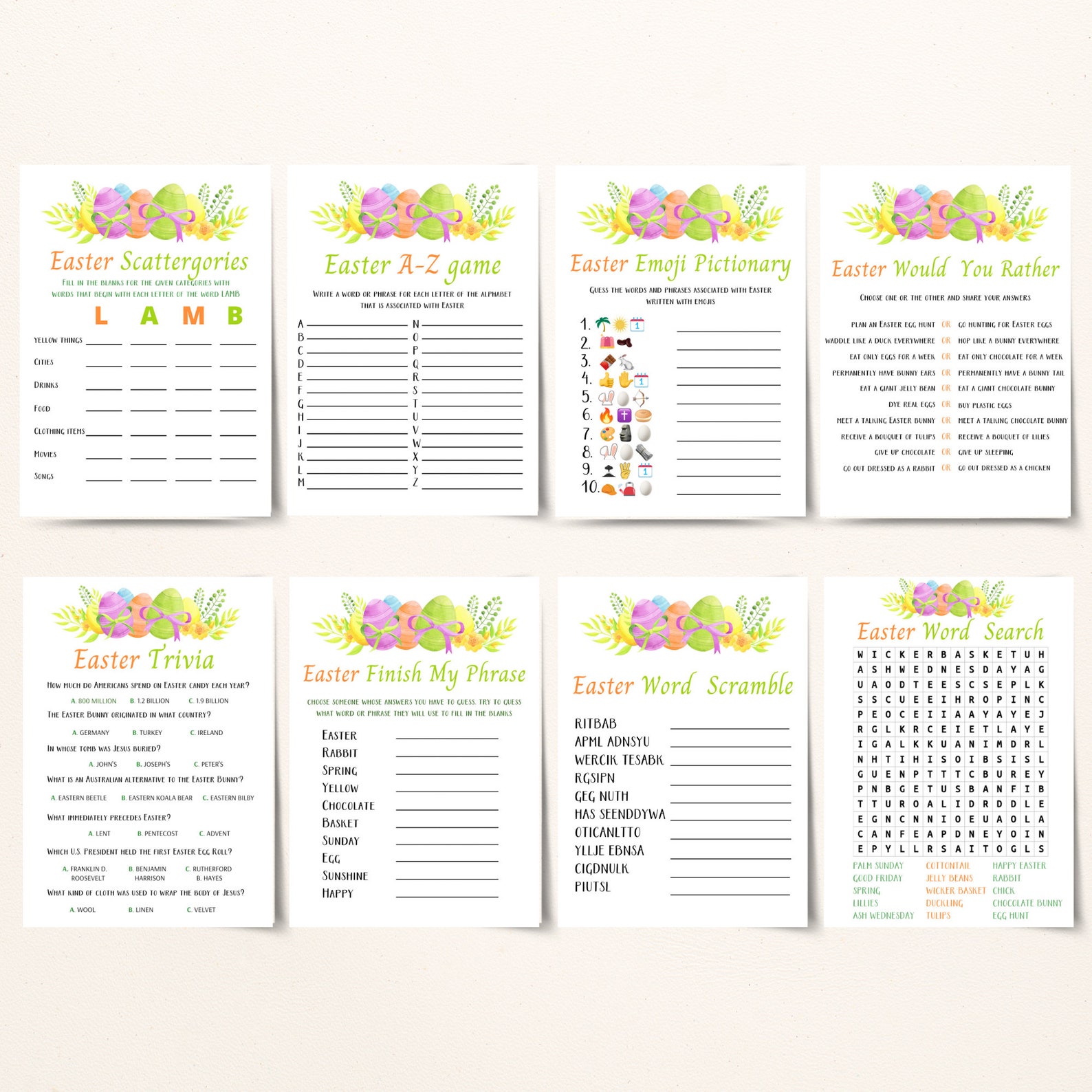 Printable Easter Games 8 Game Bundle For Easter Office Party | Etsy