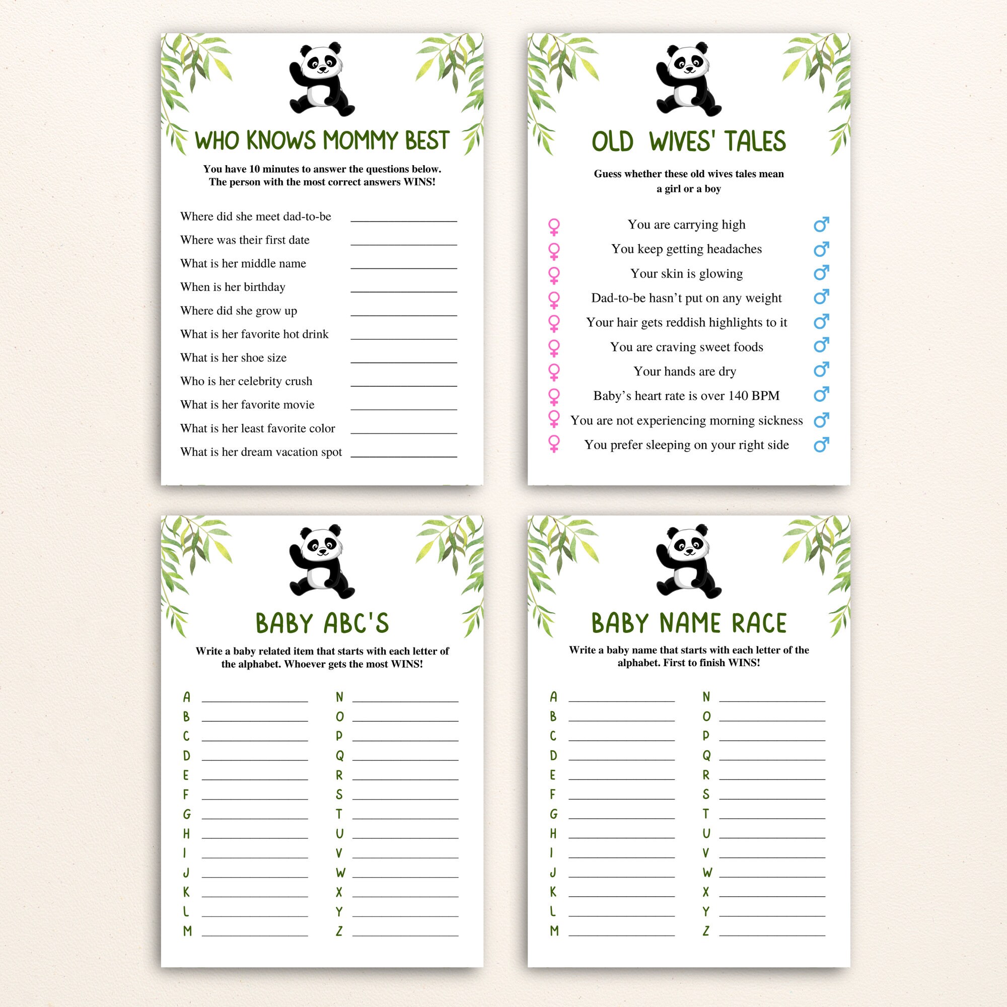 16 Printable Panda Baby Shower Games, Jungle Baby Shower Games, Safari ...