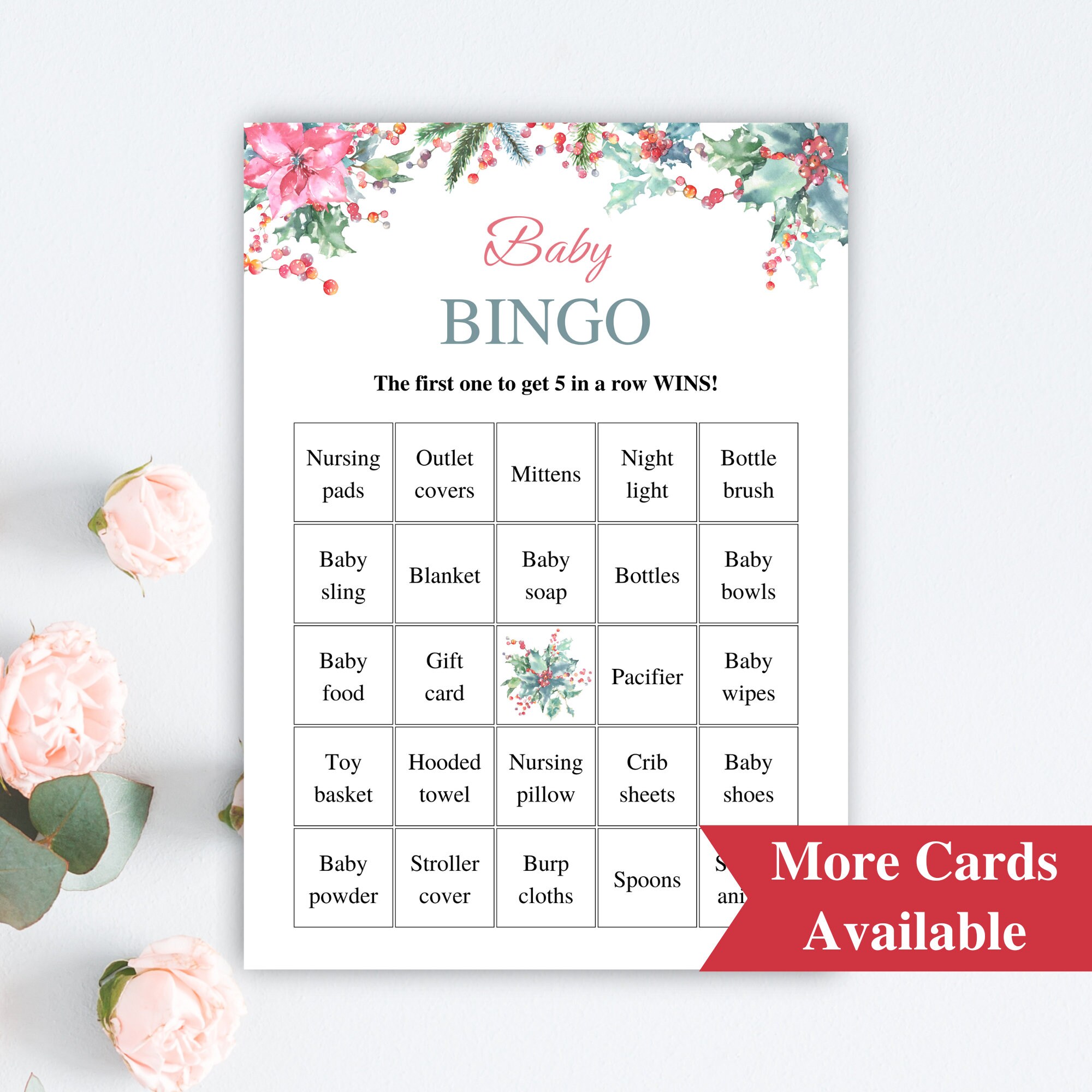 30 Printable Christmas Baby Shower Bingo Cards 5x7 Prefilled Winter ...