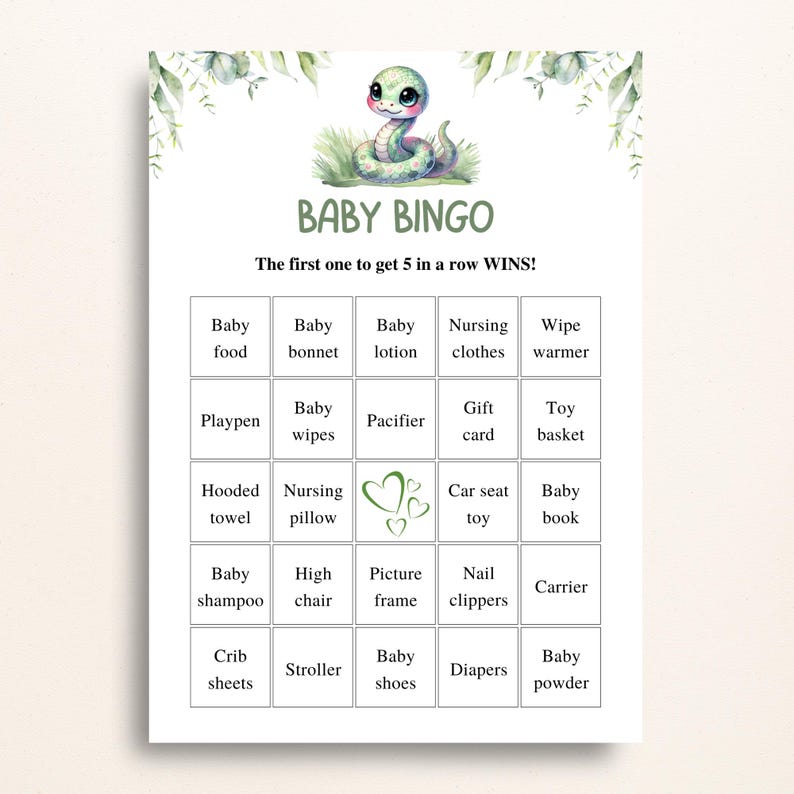 100 Printable Little Snake Baby Shower Bingo Cards, Prefilled Baby ...