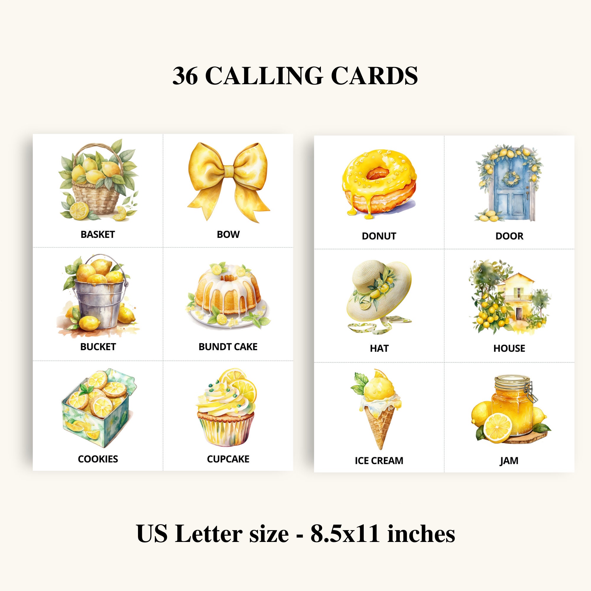 50 Printable Lemon Picture Bingo Cards, Lemon Baby Shower Games, Lemon ...