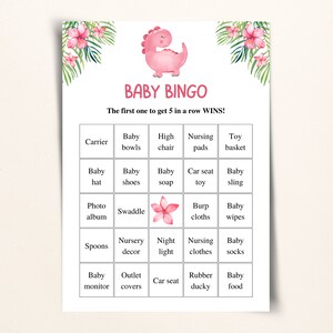 30 Printable Pink Dinosaur Baby Shower Bingo Cards | 5x7'' Prefilled ...