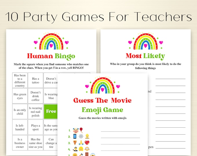 10 Printable Party Games for Teachers Work Party Games - Etsy