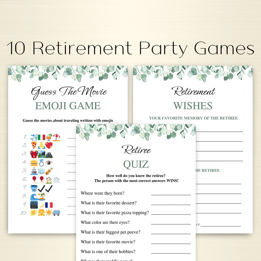 10 Printable Retirement Party Games | Retirement Party Game Bundle ...