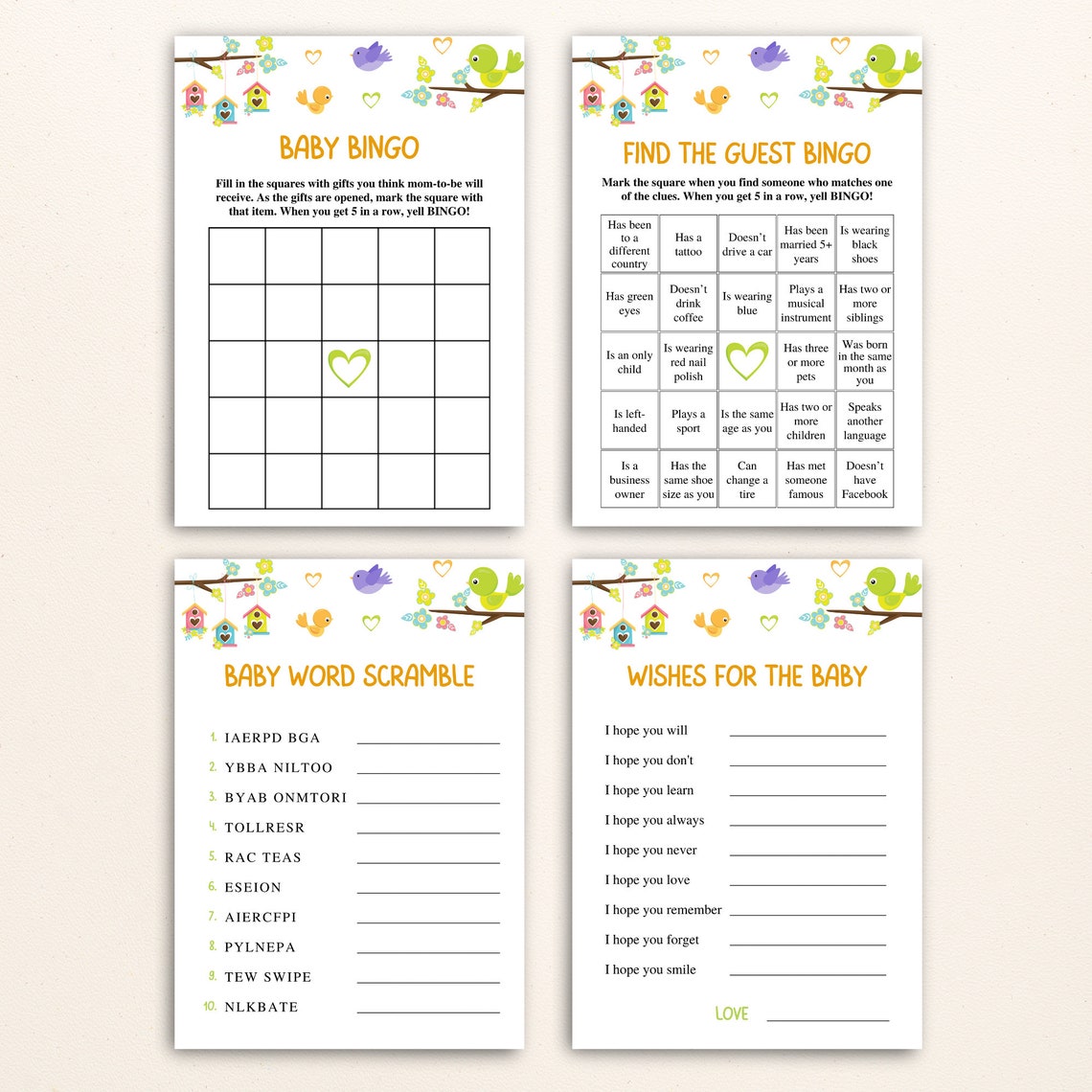 16 Printable Bird Baby Shower Games Little Birdie Baby - Etsy