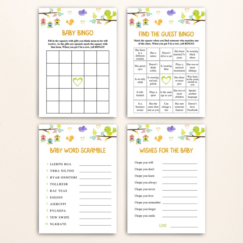 16 Printable Bird Baby Shower Games Little Birdie Baby Shower Game ...