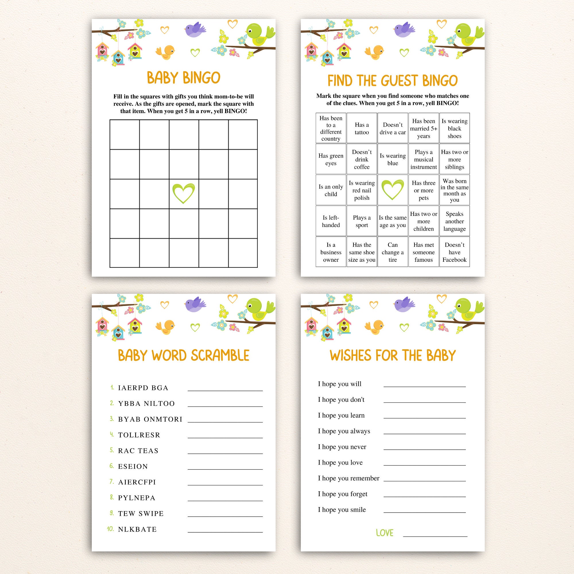 16 Printable Bird Baby Shower Games Little Birdie Baby Shower Game ...