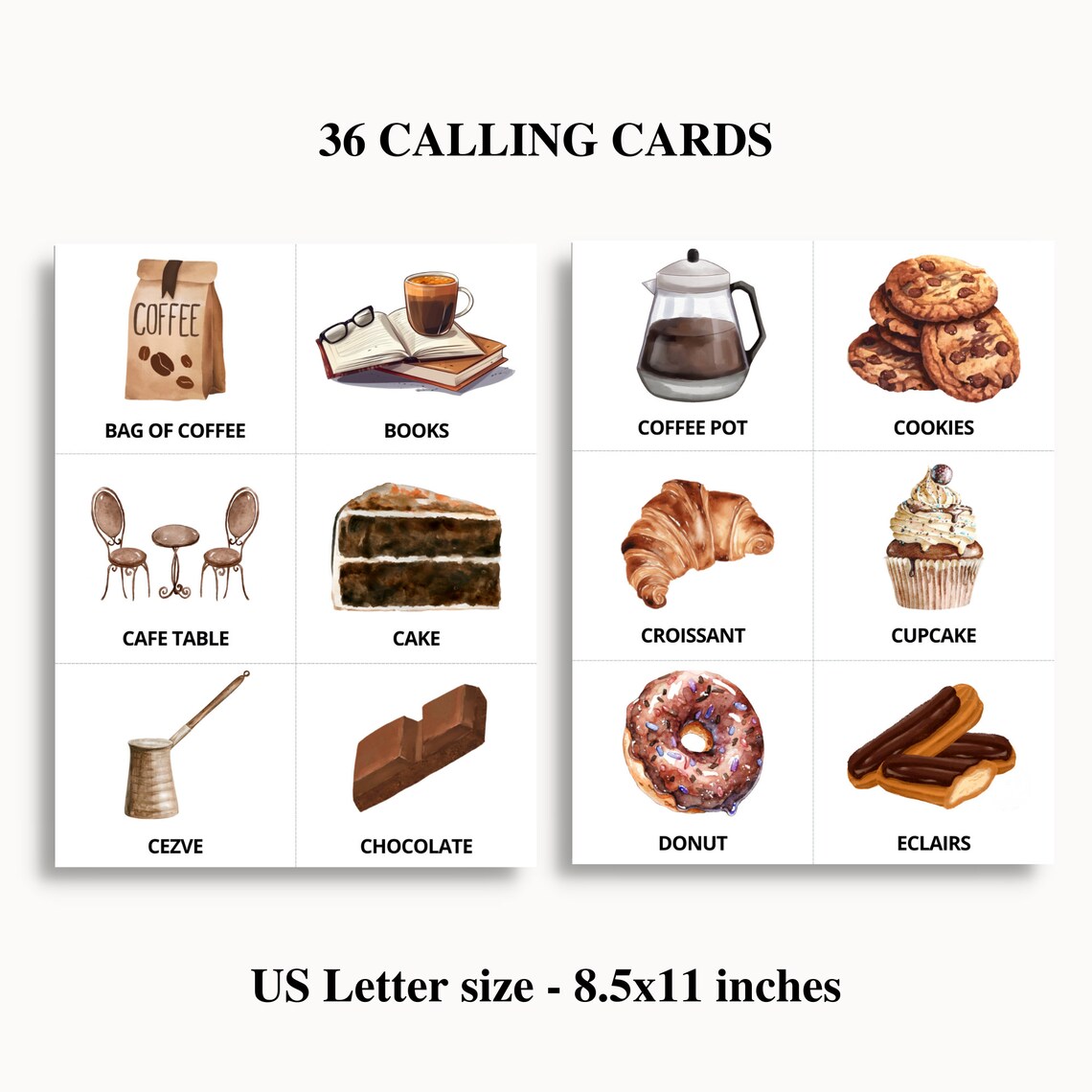 50 Printable Coffee Picture Bingo Cards, Coffee Bingo Cards, Coffee ...
