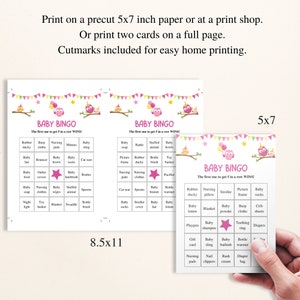 30 Printable Pink Owl Baby Shower Bingo Cards | 5x7'' Prefilled Baby ...