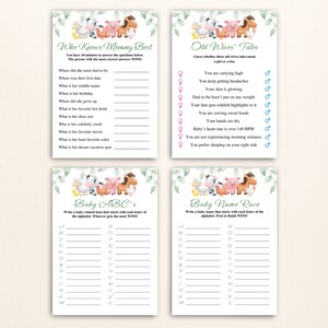 16 Printable Farm Animals Baby Shower Games, Barnyard Baby Shower Game ...