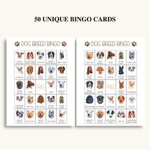 50 Printable Dog Bingo Cards | Dog Breed Picture Bingo | Dog Themed ...