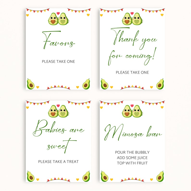 16 Printable Avocado Baby Shower Table Signs, Taco Bout A Baby Baby ...