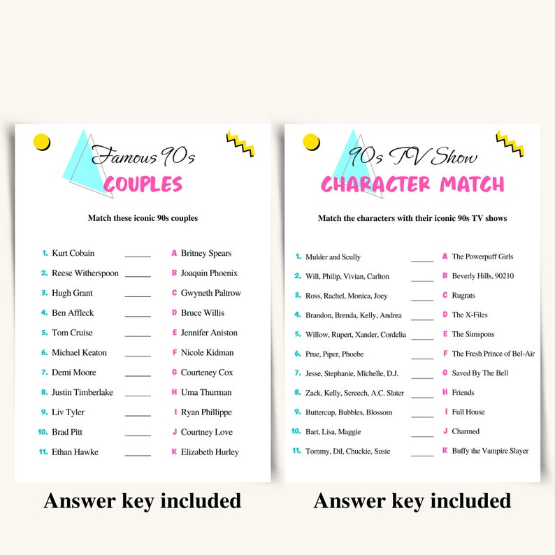 10 Printable 90s Themed Party Games 90s Party Game Bundle Etsy