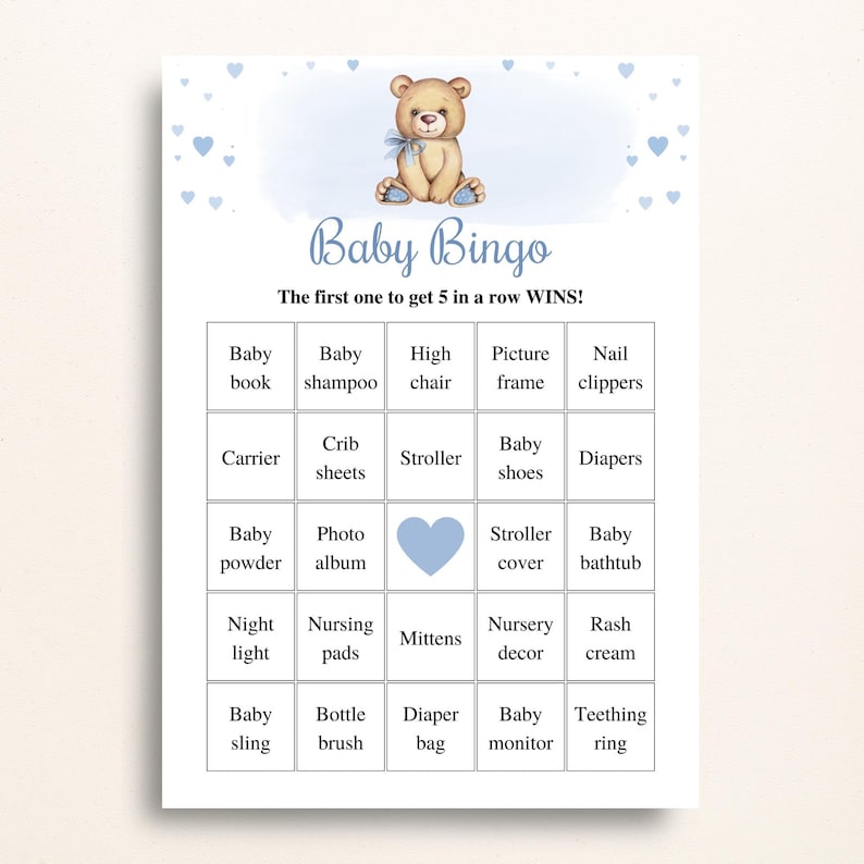 100 Printable Teddy Bear Baby Shower Bingo Cards, Prefilled Baby Shower ...