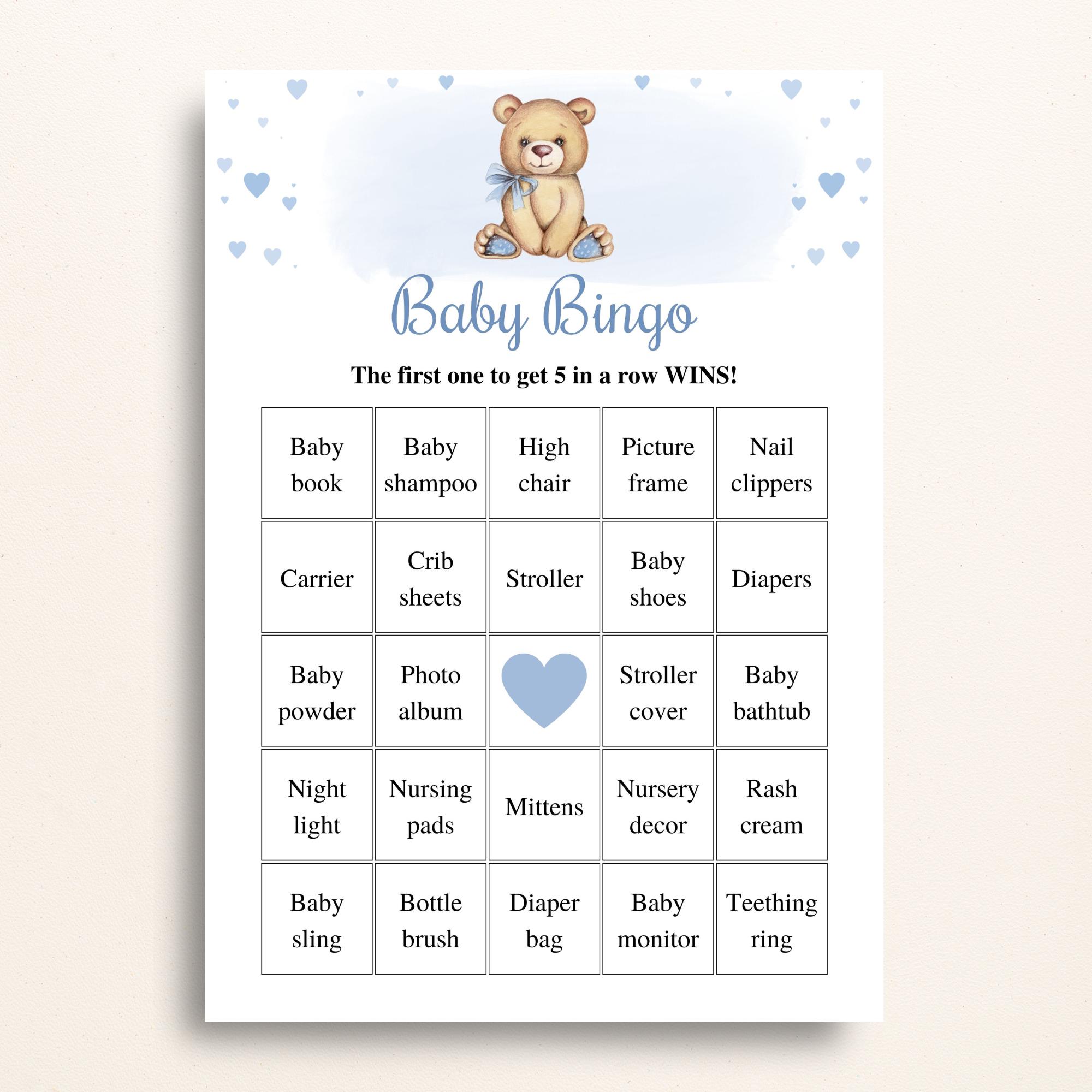 100 Printable Teddy Bear Baby Shower Bingo Cards: Prefilled Gift Bingo ...