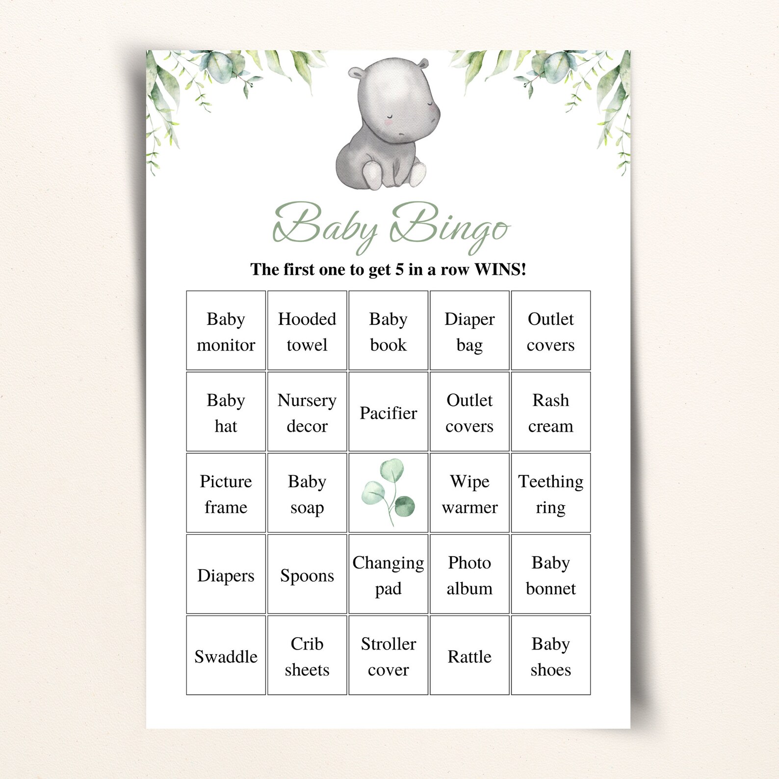 30 Printable Hippo Baby Shower Bingo Cards 5x7'' - Etsy