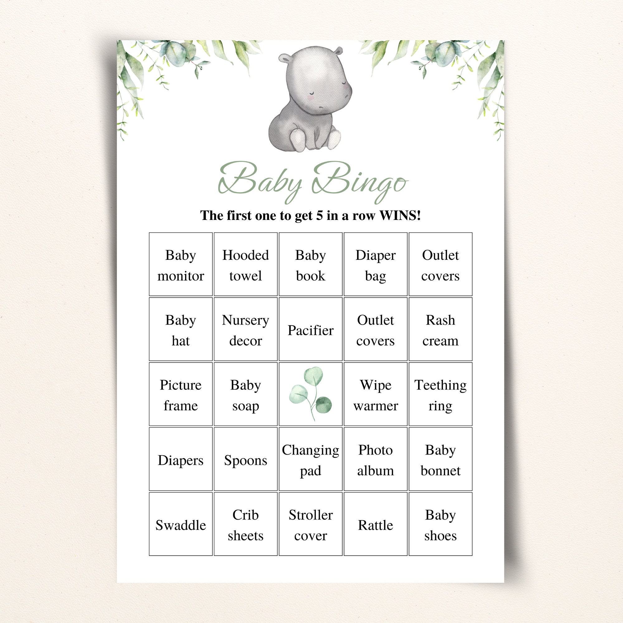 30 Printable Hippo Baby Shower Bingo Cards 5x7'' - Etsy