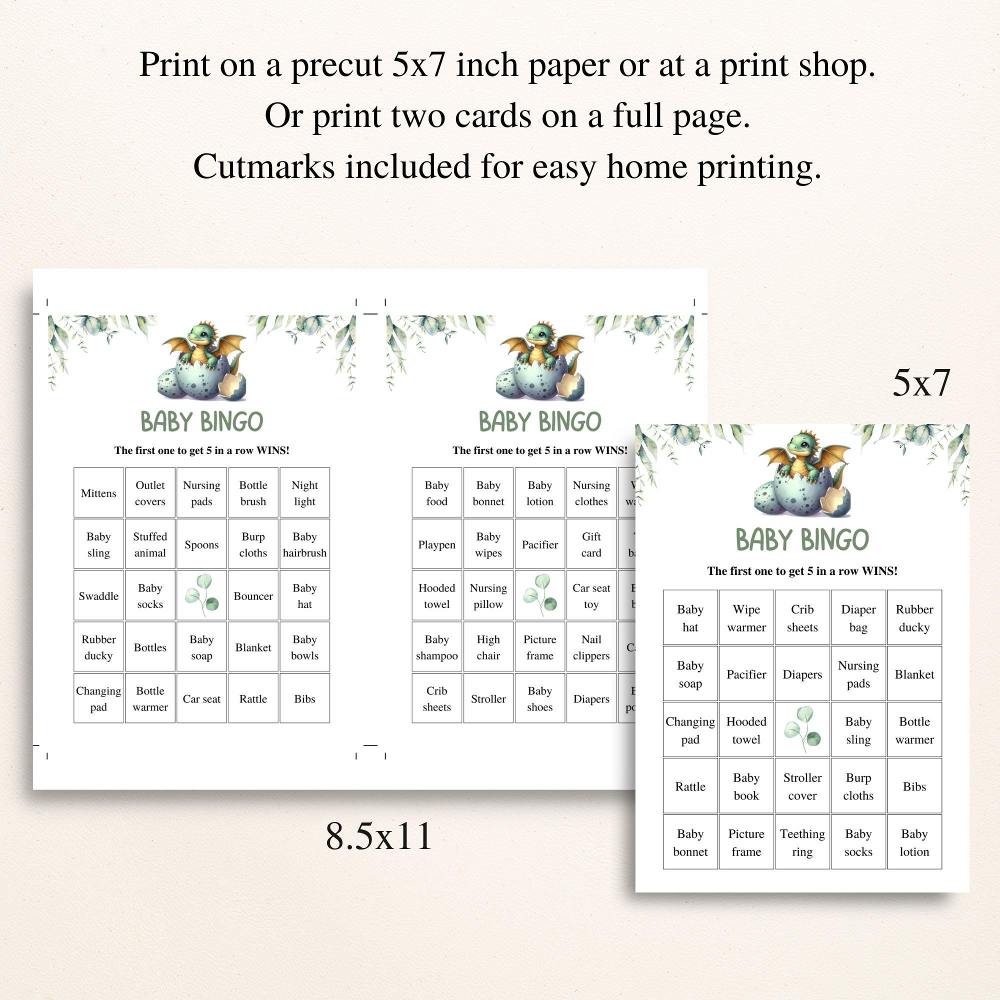 100 Printable Dragon Baby Shower Bingo Cards, Prefilled Baby Shower ...