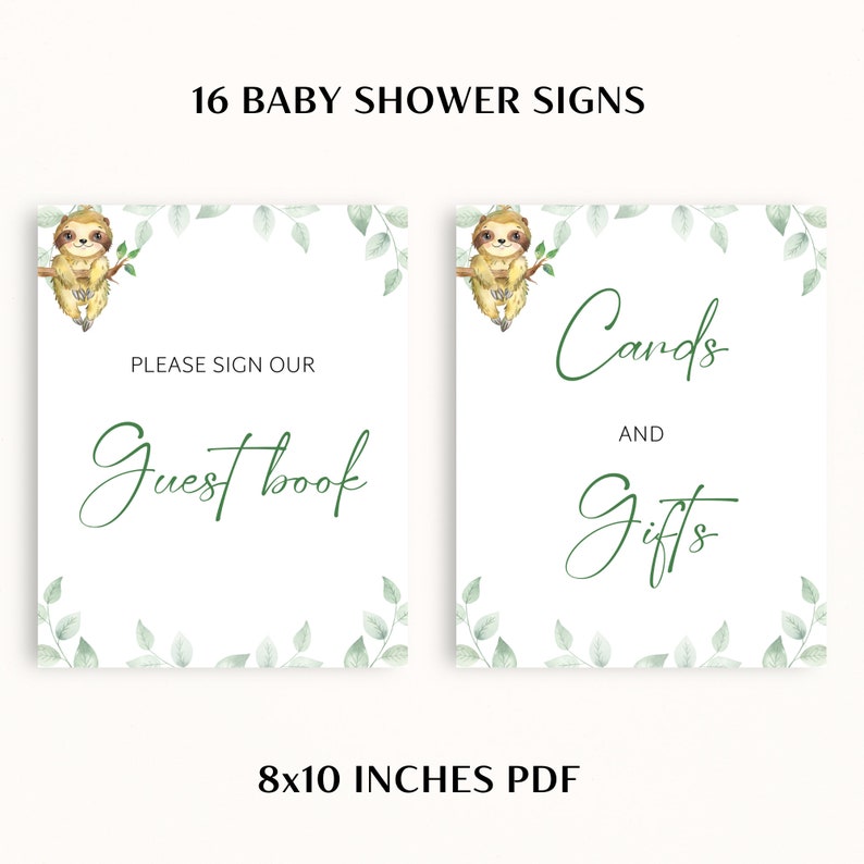 16 Printable Sloth Baby Shower Table Signs 8x10 Baby Shower - Etsy