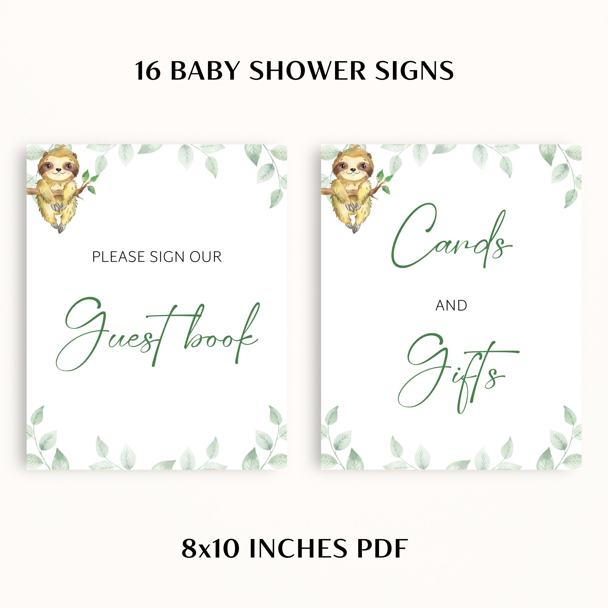 16 Printable Sloth Baby Shower Table Signs, Jungle Baby Shower ...
