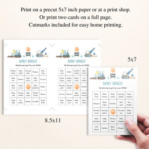 30 Printable Construction Baby Shower Bingo Cards | 5x7'' Prefilled ...