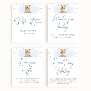 16 Printable Teddy Bear Baby Shower Table Signs, Blue Baby Shower ...
