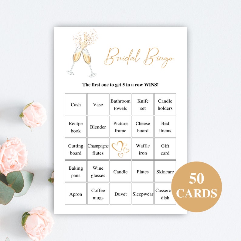 50 Printable Brunch & Bybbly Bridal Shower Bingo Cards: Prefilled Gift ...
