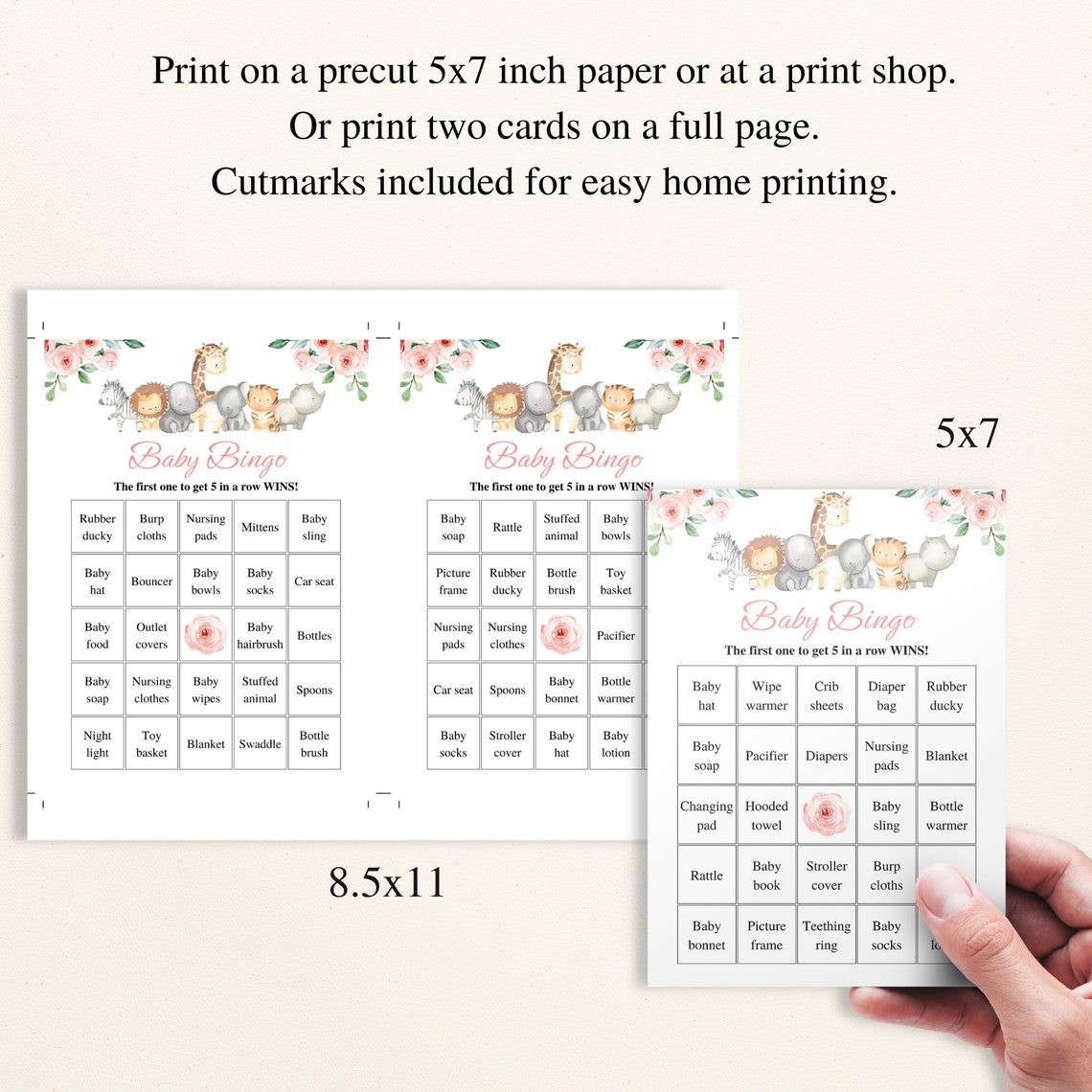 30 Printable Pink Safari Baby Shower Bingo Cards - Etsy