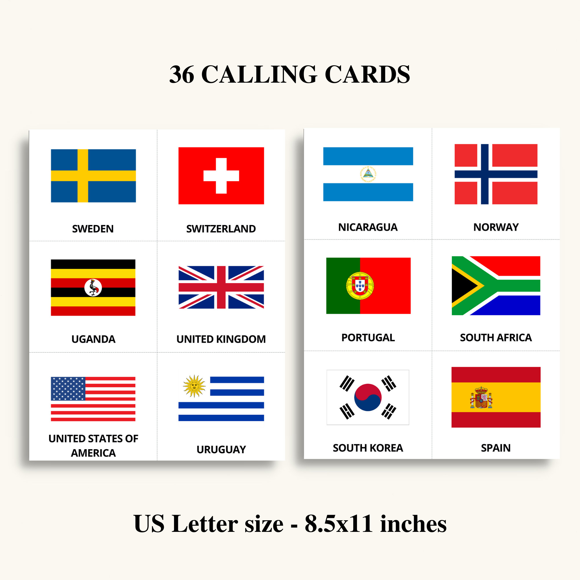 50 Printable World Flags Picture Bingo Cards, Classroom Games, World ...