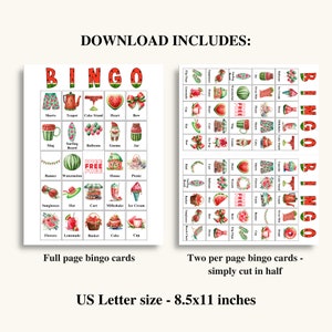 50 Printable Watermelon Bingo Cards | Watermelon Themed Picture Bingo ...