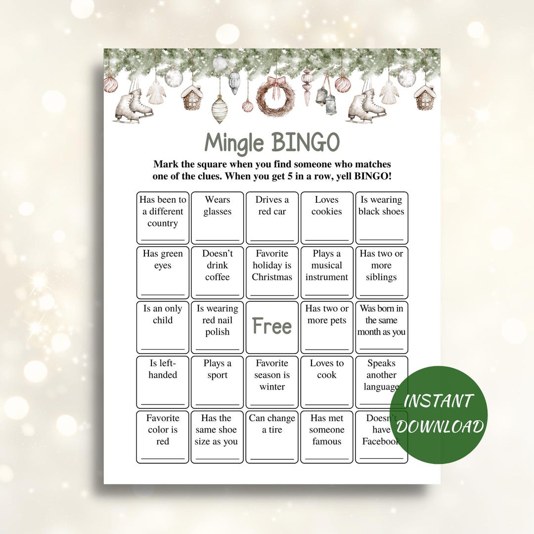 Printable Christmas Mingle Bingo, Christmas Icebreaker Game, Christmas ...