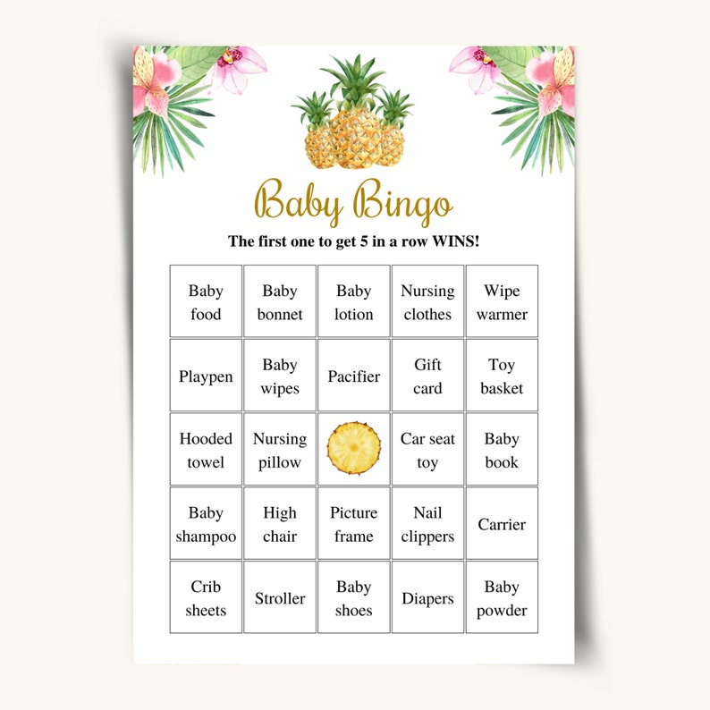 30 Printable Prefilled Baby Shower Bingo Cards Pineapple Baby Etsy