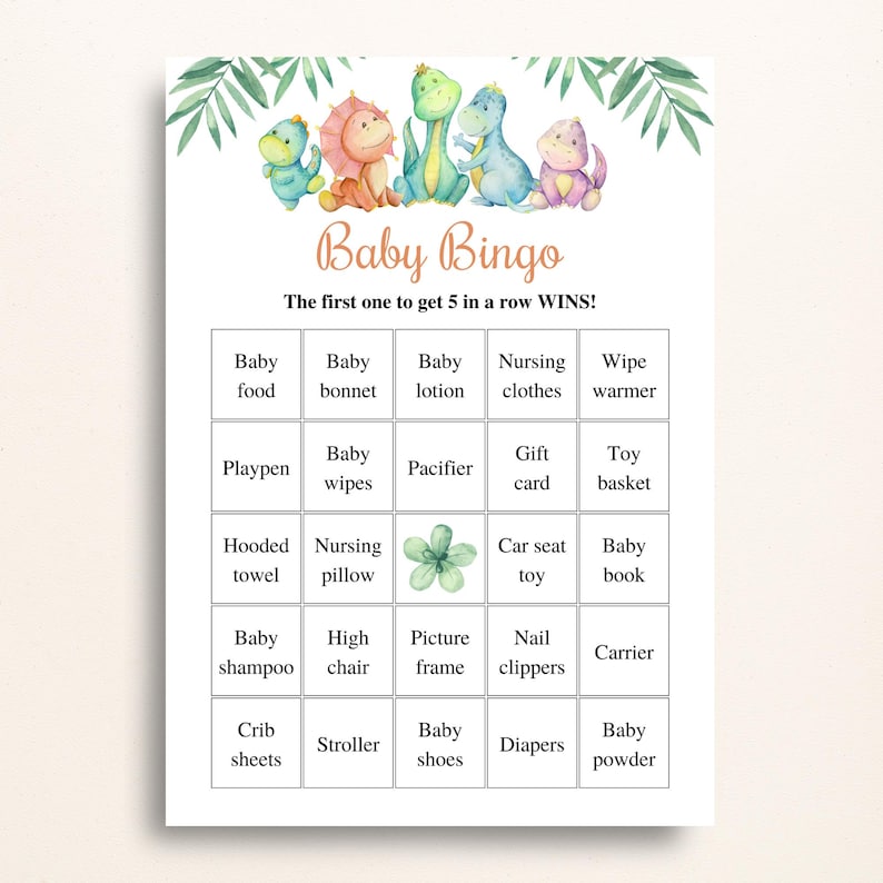 100 Printable Dinosaur Baby Shower Bingo Cards: Prefilled Baby Shower ...