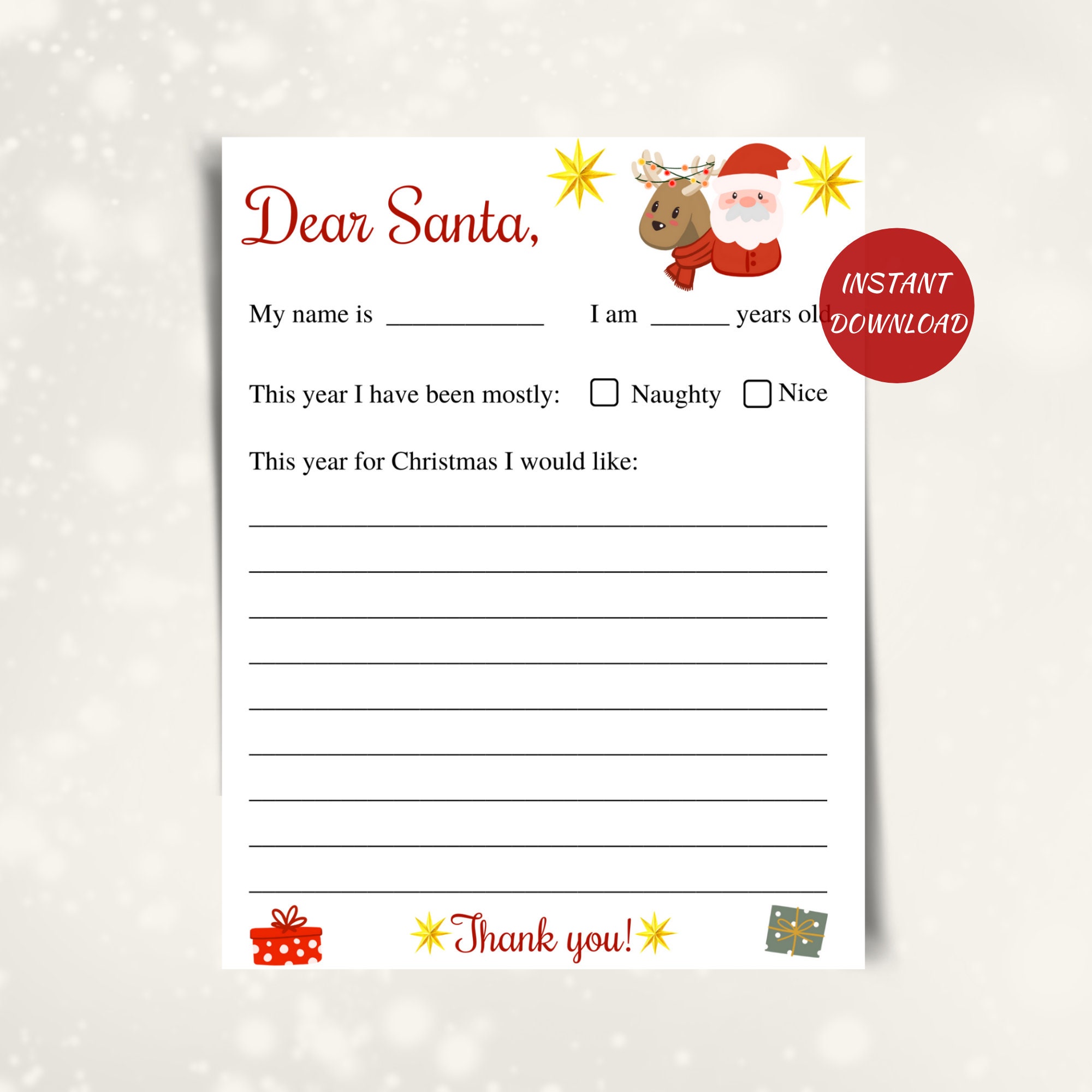 Printable Letter to Santa Claus, Christmas Wish List, Kids Santa Claus ...
