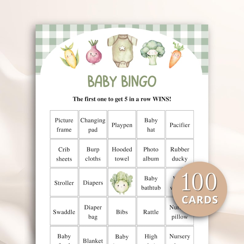 100 Printable Locally Grown Baby Shower Bingo Cards, Farmers Market ...